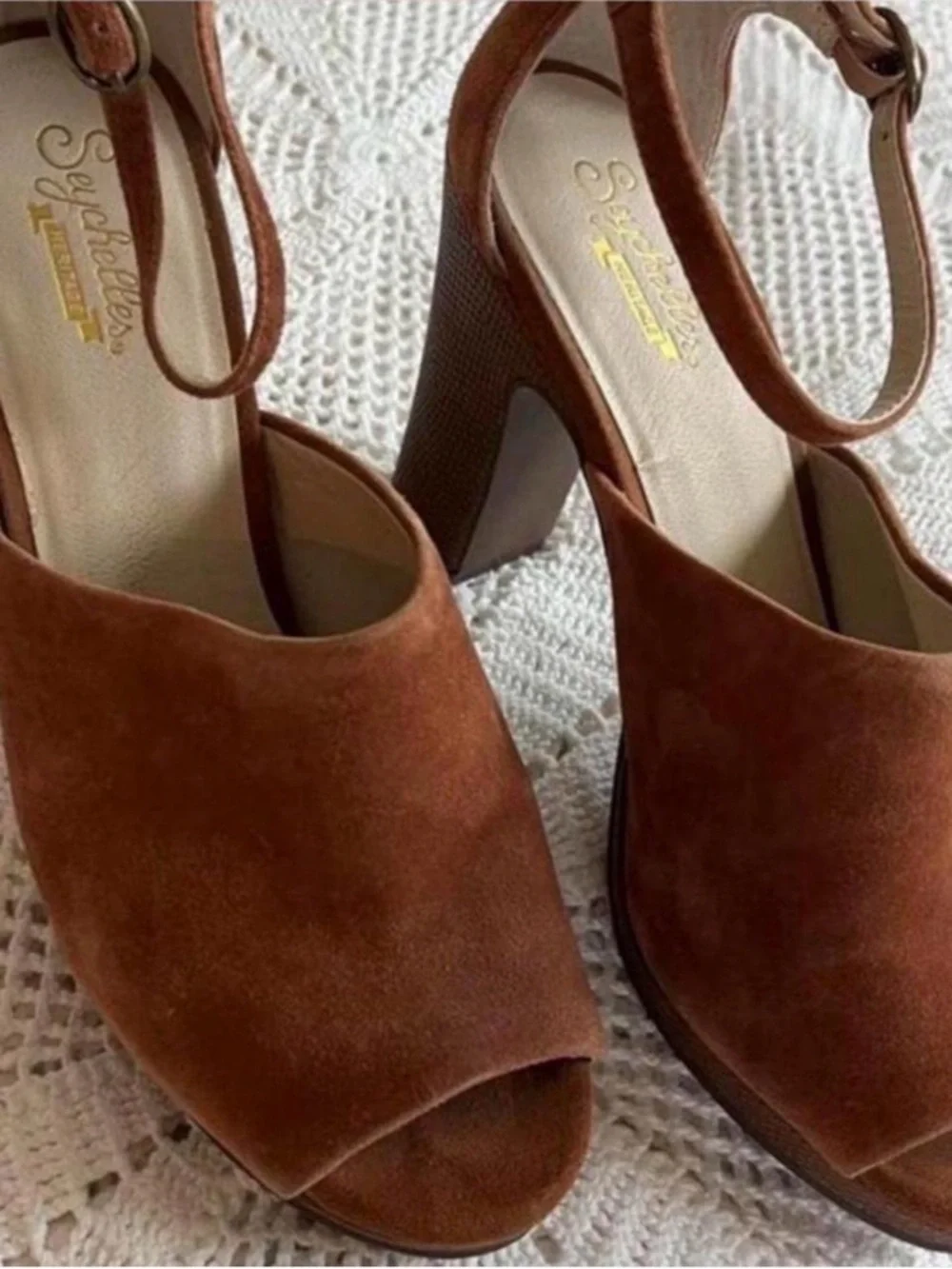 Seychelles | Shoes | Seychelles Cognac Suedeplatform Heels 75 Chunky ...